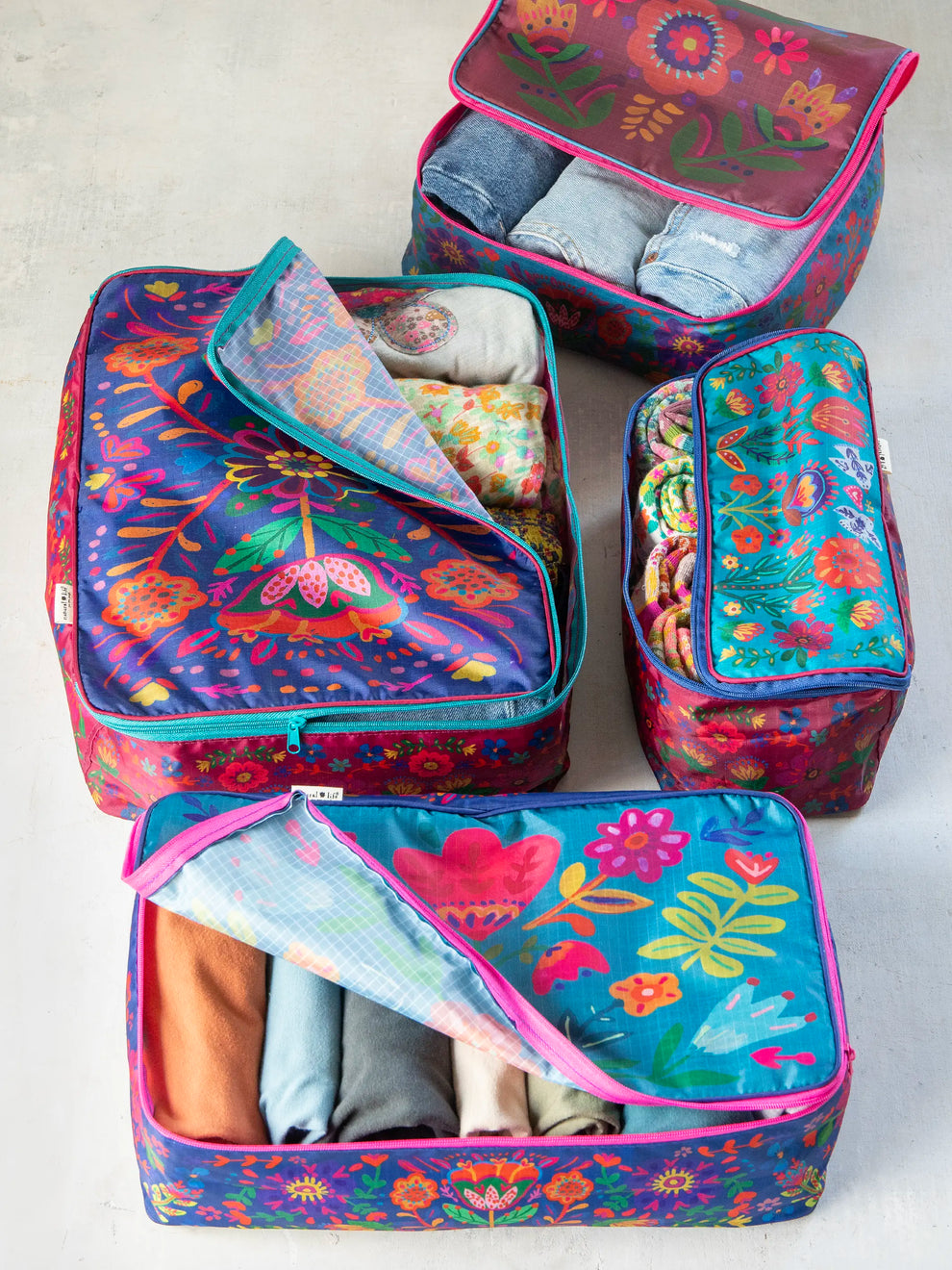 Travel Packing Cubes, Set of 4 - Multi Folk Flower – Kennedy Sue Gift ...