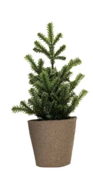 Snow/Frost Finish Faux Evergreen Tree in Paper Pot – Kennedy Sue Gift ...